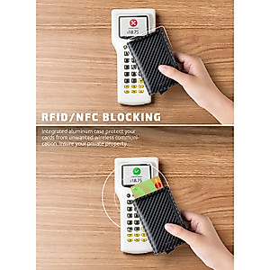 VULKIT Credit Card Holder RFID Blocking Leather Automatic Pop Up Wallet Aluminum Slim Pocket Bifold Business Card Case