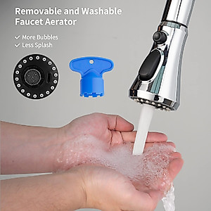 Hibbent Pull Down Spray Head for Kitchen Faucet, 3-Function Kitchen Sink Spray Nozzle with 10 Adapters, Faucet Head Replacement Compatible with Moen, American Standard, Delta, Kohler Faucets, Chrome