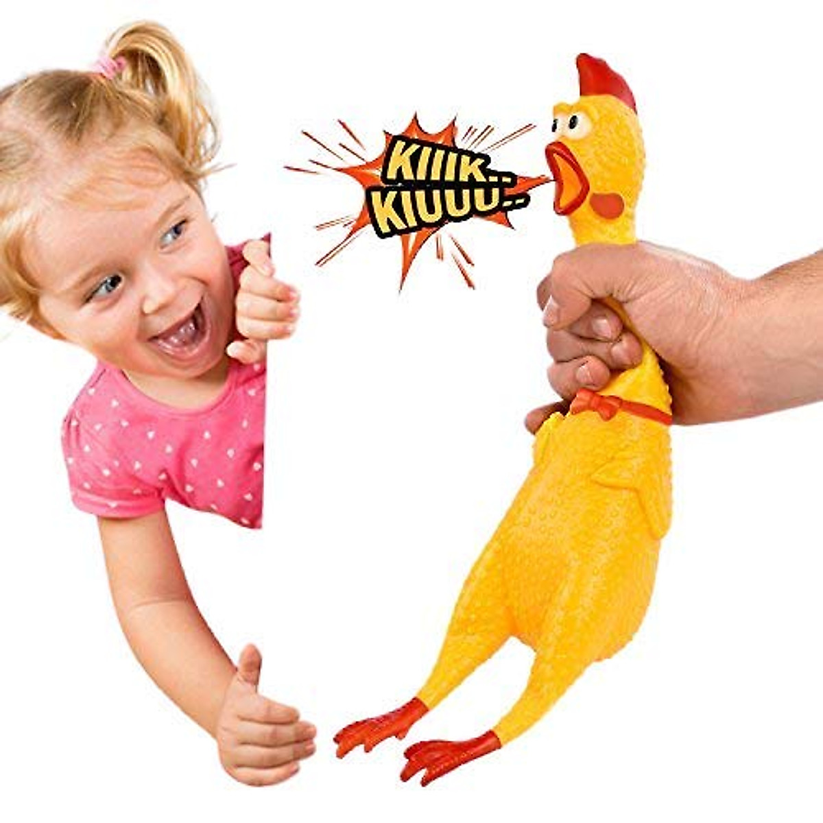 Hilarious 15” Rubber Screaming Chicken Toy For Kids & Pets – Super Durable & Funny Squeaky Chicken Dog Chew Toy - Silly Squeezing & Squawking Novelty Gift Idea – Vibrant Colors & Wacky Design