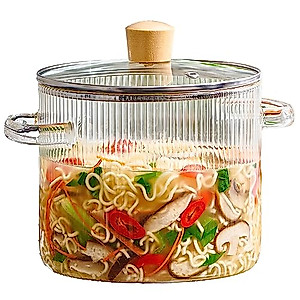 Glass Cooking Pot with Lid - 2L(68oz) Heat Resistant Borosilicate Glass Cookware Stovetop Pot Set - Simmer Pot with Cover Safe for Soup, Milk, Baby Food