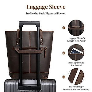 S-ZONE Women Genuine Leather Tote Bag Vintage Shoulder Purse Handbag with Back Zipper Pocket, Large Work Bag for Ladies