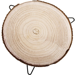 DEAYOU 2 Pack Rustic Wood Cake Stand, 9"/ 12" Round Wooden Cupcake Pedestal, Paulownia Wood Slice Pie Stand with Metal Leg, Wedding Cake Holder Slab Tray for Display, Dessert Table, Candles, Plants