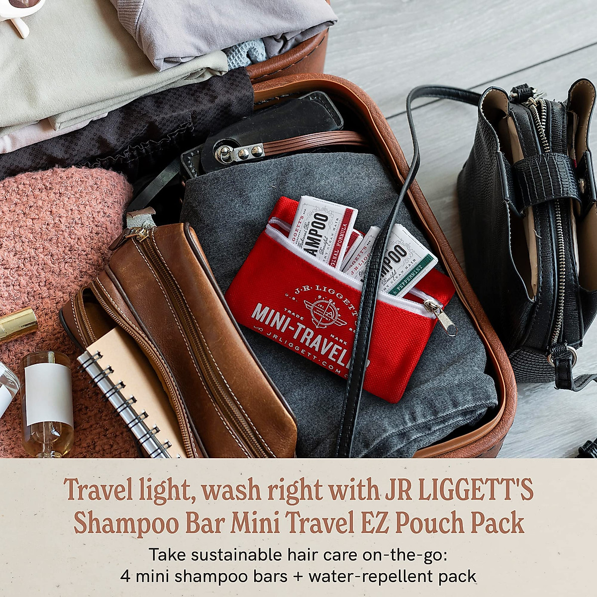 J·R·LIGGETT'S All-Natural Mini Shampoo Bars with Antioxidants - Sulfate-Free, Supports Strong and Healthy Hair, Travel Pouch Pack of 4