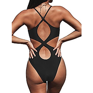 CUPSHE Women's One Piece Swimsuit Ruffle Deep V Neck Strappy Swimwear Bathing Suits Camel,M