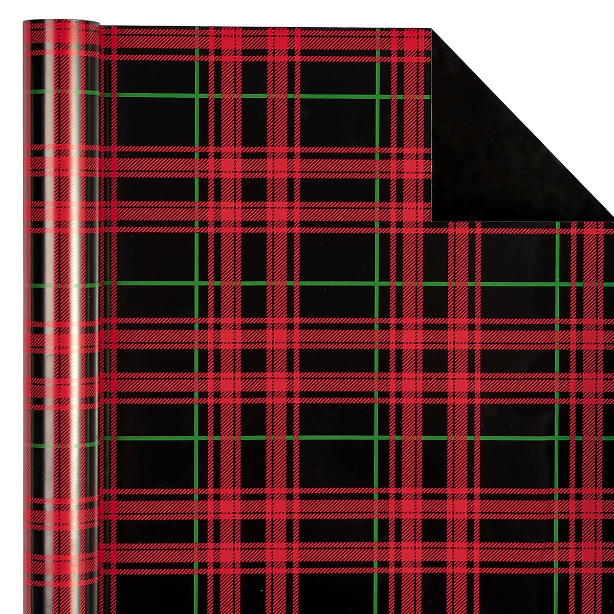 WRAPAHOLIC Reversible Wrapping Paper - Mini Roll - 17 Inch X 33 Feet - Red and Black Plaid Design for Birthday, Christmas, Holiday, Party, Baby Shower