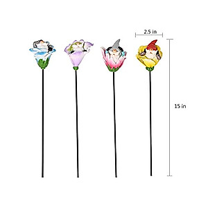 TZSSP Outdoor Statue Garden Stake Water Proof Metal Flower Stick Gnome Statue Décor for Lawn Yard Patio,4 PCS
