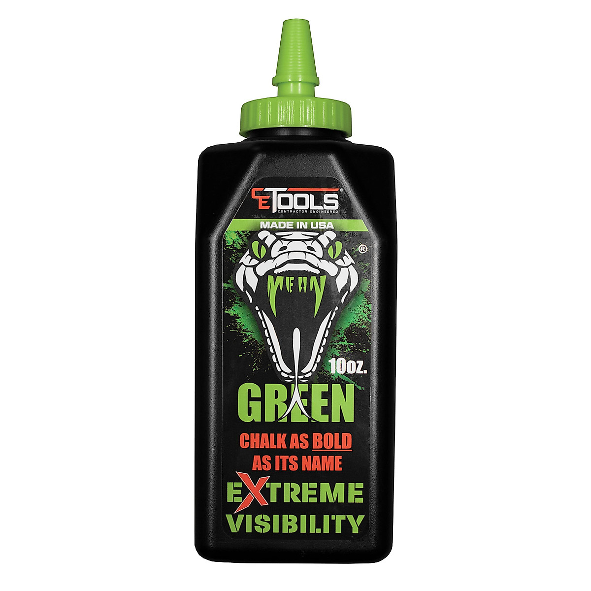 CE TOOLS Snapback® Chalkline with Releasable Tip & Mean Green® EXTREME VISIBILITY Marking Chalk - Made in USA