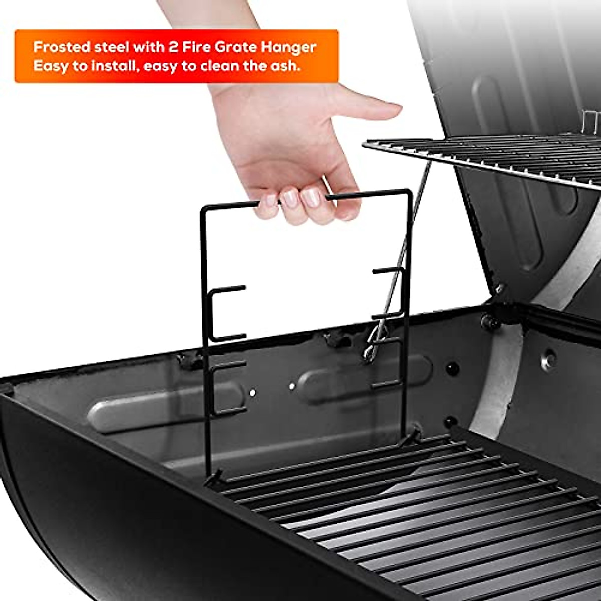 Coisien 27 inch Grill Ash Pan/Drip Pan for Chargriller 1224, 1324, 2121, 2222, 2727, 2828, 2929 Charcoal Grills, Grill Grates Replacement Part with 2pcs Fire Grate Hanger, Charbroil 17302056, APC508