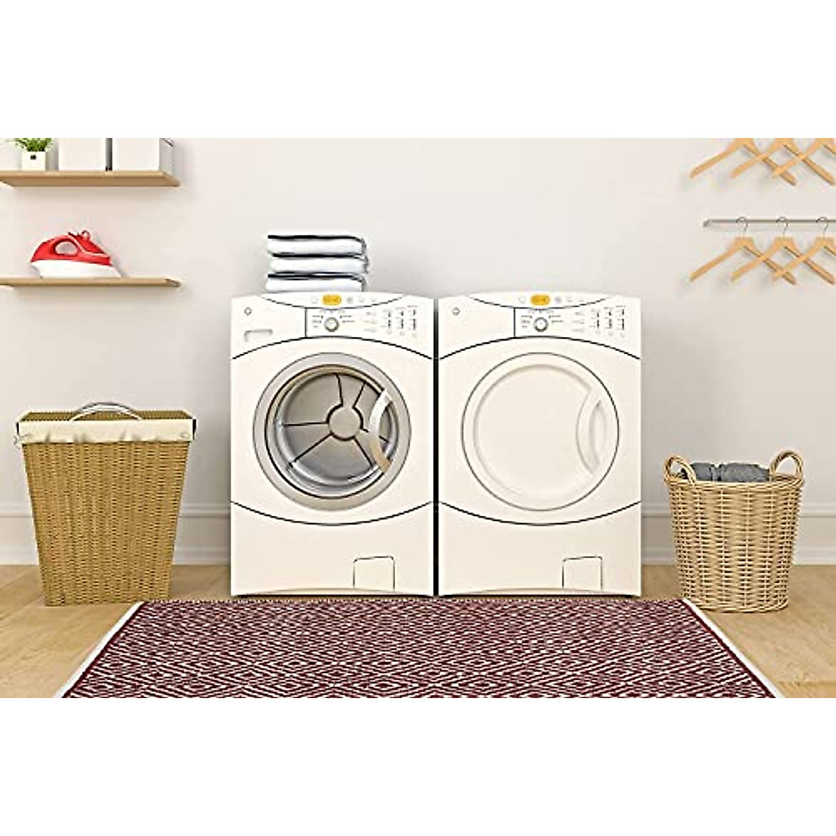 Chardin home 100% Cotton Diamond 3x5 Area Rug Fully Reversible, Machine Washable, Brick Red-Ivory