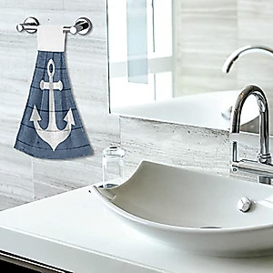 Nautical Anchor Hanging Kitchen Towels 2 Pcs Navy Blue Hand Bath Towels Tie Towels Tea Bar Towels for Bathroom Tabletop Home Decor