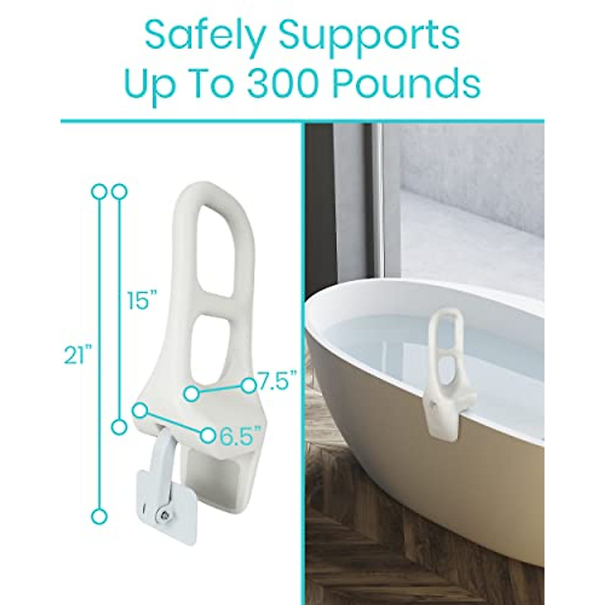 Vive Bathtub Rail - Bathroom Tub Safety Rail Heavy Duty for Seniors, Elderly, Handicap and Disabled - Clamp Railing Bath Support - Adjustable Shower Hand Grip - Handle Assist Grab Bar - Fits Most Tubs