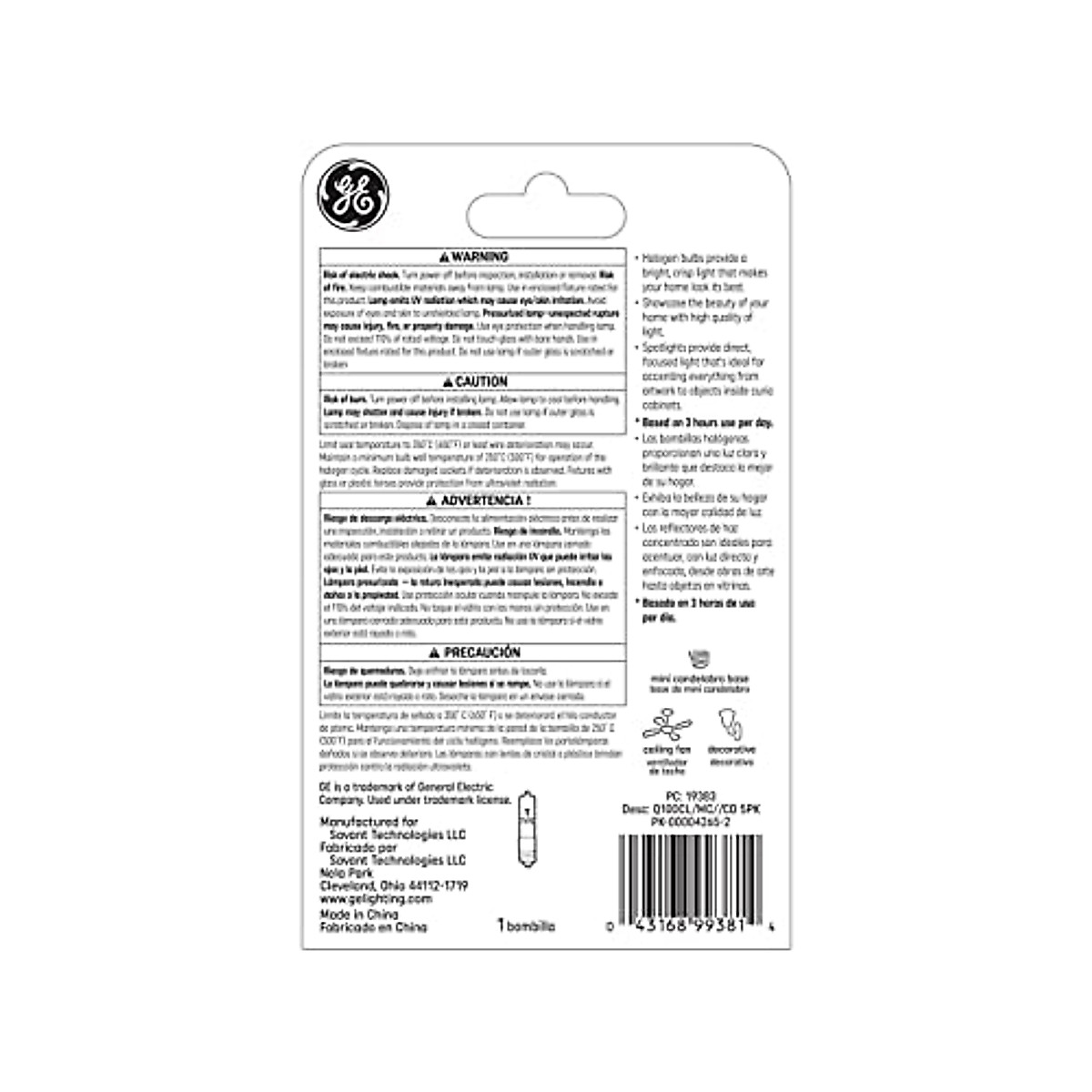 GE Halogen Light Bulb, Specialty T Type Light Bulb, 100 Watt, Clear Finish, Candelabra Base (1 Pack)