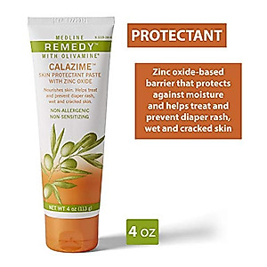Medline Remedy Olivamine Calazime Skin Protectant Paste Cream, Used with Dry Chapped from Diaper Rash, Incontinence, Dermatitis, Psoriasis, Burns, Bites, White, 4 Oz
