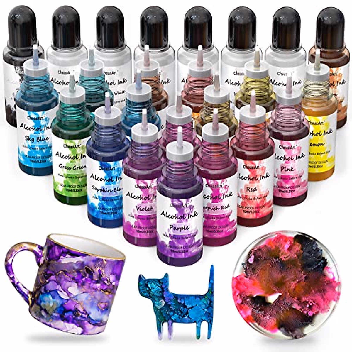 Alcohol Ink for Epoxy Resin - 24 Bottles Alcohol-Based Ink Set Vibrant Color High Concentrated Alcohol Paint Pigment Resin Ink for Resin Dye Crafts Tumblers Acrylic Fluid Art Painting, 10ml/0.35 fl oz