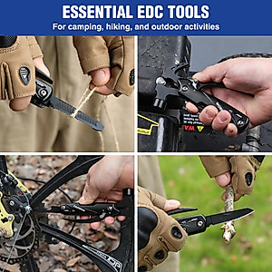 WORKPRO Multitool-12 in 1 Camping Tools with Mini Hammer-EDC Gear Multi Tools Hammer with Safety Lock and Pouch-Mini Multitools Gifts for Men and Women