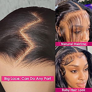 Wingirl 220 Density HD Lace Front Wigs Human Hair Pre Plucked 13x5 Transparent Body Wave Lace Frontal Wig with Baby Hair 12A Glueless Human Hair Wigs for Women Black Color 24 Inch