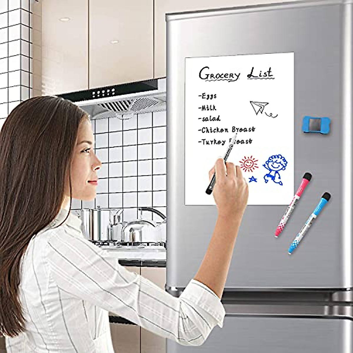 Whiteboard Magnetic Dry Erase Board Self Adhesive for Any Smooth Surface with New Stain Resistant Technology,Home Kitchen Fridge Shopping List and Office Notice Board (12” X 8”)