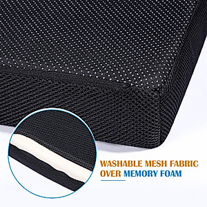 2 Pcs Large Memory Foam Seat Cushion 18 x 16 x 3 Inch Breathable Chair Pad Cushions Comfortable Wheelchair Chair Pillow with Washable Cover for Desk Car Office Back Pain Relief Coccyx Cushion (Black)