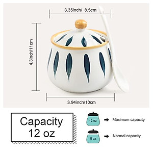 Idevalk Porcelain Sugar Bowl with Lid and Spoon, 12 Ounce Ceramic Sugar Container for Kitchen and Home, Farmhouse Sugar Jars for Coffee Bar