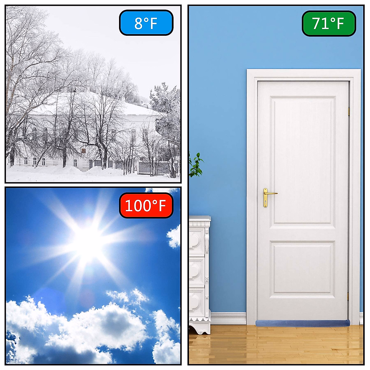 TumiMallody Door Draft Stopper Double Sided Weather Stripping Noise Breeze Draft Blocker Door Sweeps Washable Under Door Seal Strip Adjustable Velvet Draft Guard Multi Color Available (36 inch, Blue)