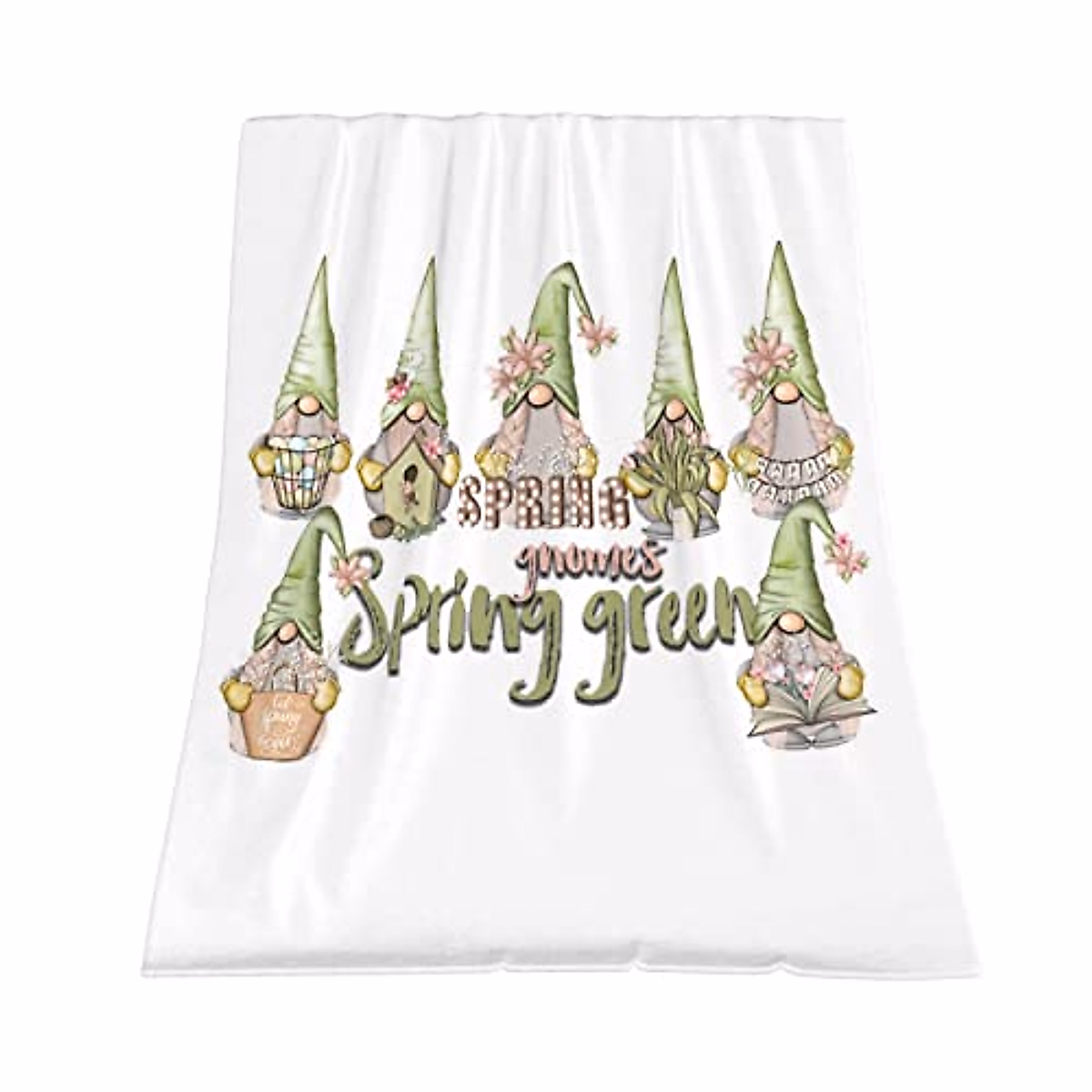 Easter Spring Throw Blanket 60x50inch, Green Gnomes Flannel Fleece Blanket for Sofa Couch, Decorative Warm Blankets for Living Room/Bedroom