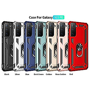 SunRemex Samsung S21 FE Case [Not Fit Samsung S21 Phone ] Galaxy S21 FE Case with Tempered Glass Screen Protector,Kickstand [Military Grade] Protective Cover for Samsung Galaxy S21 FE (Red)