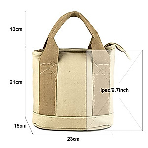 BOBOKA Mini Canvas Tote Bag Multi-Pocket Handbag with Zipper Women Canvas Handbag Purse for School Work Travel