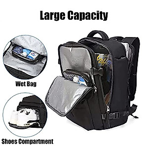 Large Travel Backpack for Women,Carry On Backpack,Laptop Backpack for Hiking,College Bookbag,Outdoor Sports Bag,Casual Daypack with USB Port & Shoe Compartment,Fits 17 Inch,Men & Lady,Black