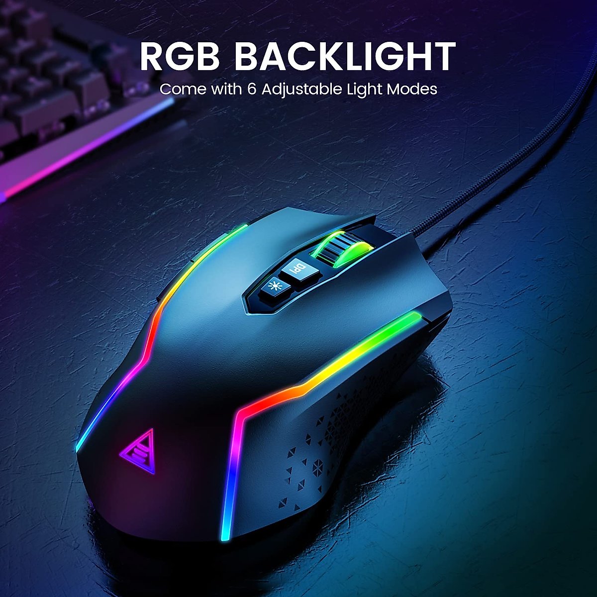 EKSA Gaming Mouse, Computer Mouse with 7 Programmable Buttons, Wired Gaming Mice with Chroma RGB 6 Backlit & Adjustable 8000DPI for Windows PC Gamers