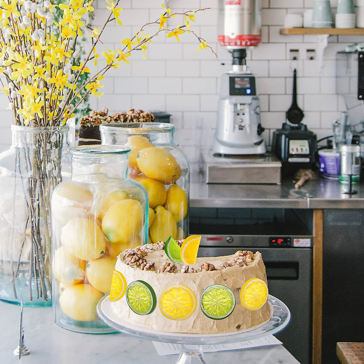 SNAIL GARDEN 30Pcs Artificial Lemon Slices Blocks, 20Pcs Simulation Lemon Slice+10Pcs Fake Lemon Block-Double Side Decorative Fake Fruit Model for Lemon Party Decor Vase Filler Tumbler Topper DIY