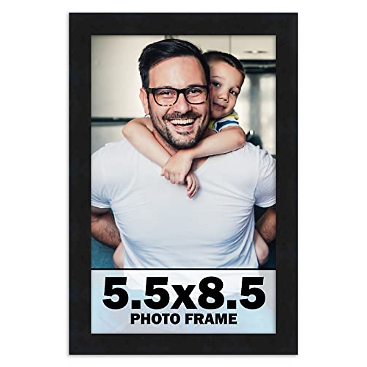 5.5x8.5 Frame Black Picture Frame - Modern Photo Frame Includes UV Acrylic Shatter Guard Front, Acid Free Foam Backing Board, Hanging Hardware Wood Certificate Frame Wall Frames for Family Photos