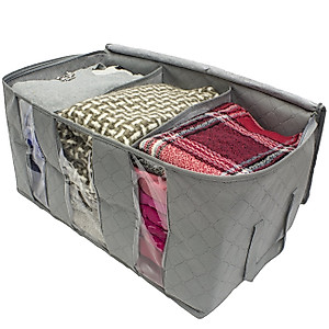 Sorbus Foldable Storage Bag Organizers, 3 Sections, Great for Clothes, Blankets, Closets, Bedrooms, and More, 2-Pack (Gray)