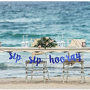 Blue Glittery Sip Sip Hooray Banner,Graduation Party Bachelorette Wedding Party Birthday Party Baby Shower Party Decorations
