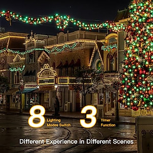 Ollny Cluster Lights for Christmas Tree, 600LED 30ft Red and Green Christmas Lights Outdoor 8 Modes Timer Remote, Waterproof String Lights for Indoor Outside Garland Xmas Decorations