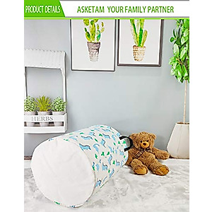 ASKETAM Fabric Laundry Basket Canvas Laundry Hamper for Dirty Clothes Toy Organizer Kid Nursery Room Decor Basket (Blue dinosaur)