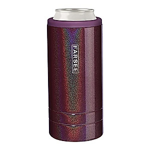Skinny Can Cooler for 12oz Slim Can beers & Hard Seltzers,Stainless Steel Double Wall,Vacuum & Copper Insulated,Can holder (Glitter Redwine)