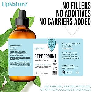 UpNature Peppermint Essential Oil - 100% Natural, Premium Quality Aromatherapy Oil- Pure Peppermint Oil for Hair Growth, Eases Head Tension, Pregnancy Essentials Soothes Aches, gifts under 10 dollars