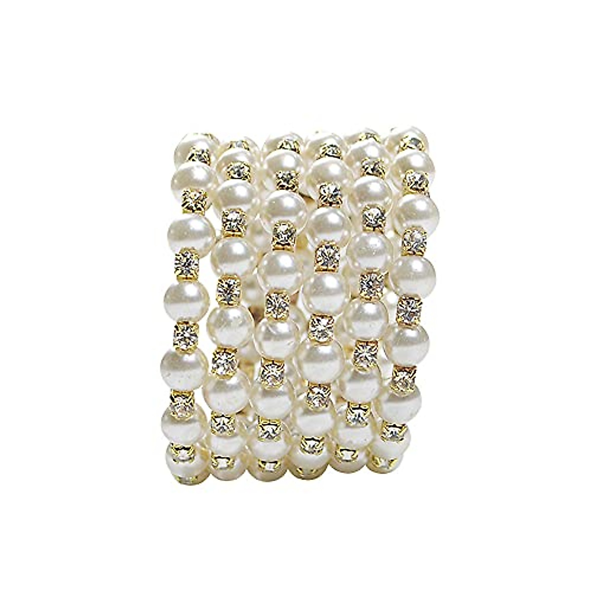 Asphire Vintage Great Gatsby Pearl Bracelet Multi-Layered Chunky Pearl Crystal Elastic Bangle Bridal Wedding Jewelry 1920s Flapper Prom Party Costume Accessories for Women, Gold