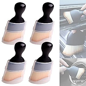 4 PCS Car Interior Cleaning Tool, Soft Bristles Car Detailing Brush, Auto Interior Cleaning Brush Dust Collectors, Curved Design Dust Removal Clean Brush for Dashboard, Air Conditioner Vents (4 PCS)