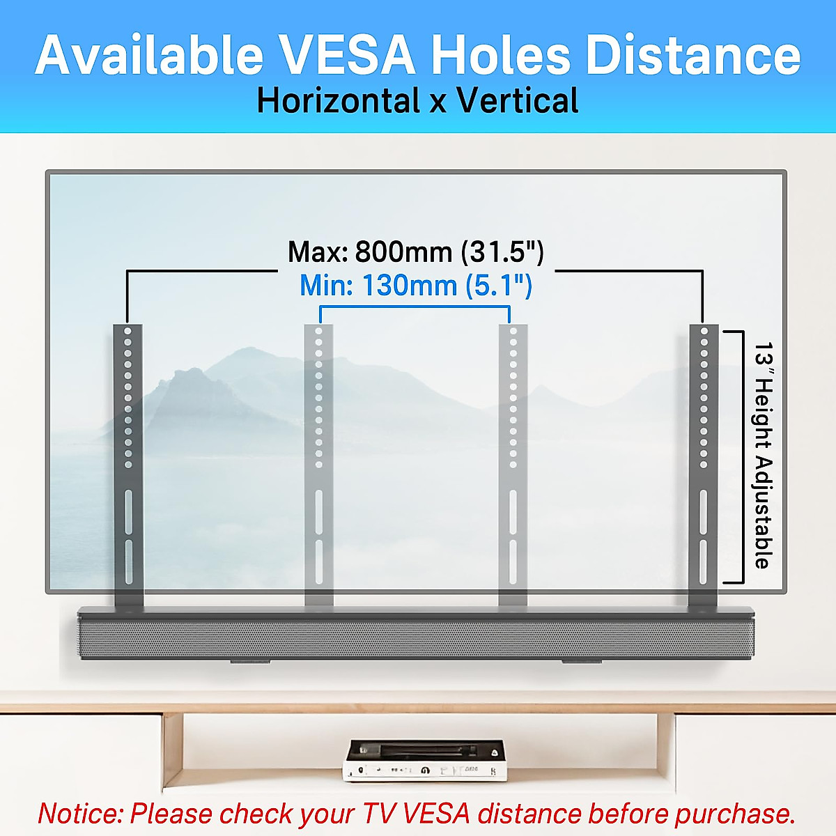 Sound Bar Mounts Under TV for Samsung, Vizio, Bose, LG and More Soundbar TV Mount with Remote Holder - Height Adjustable Soundbar Mounting Bracket Under TVs Hold Up to 35 Lbs