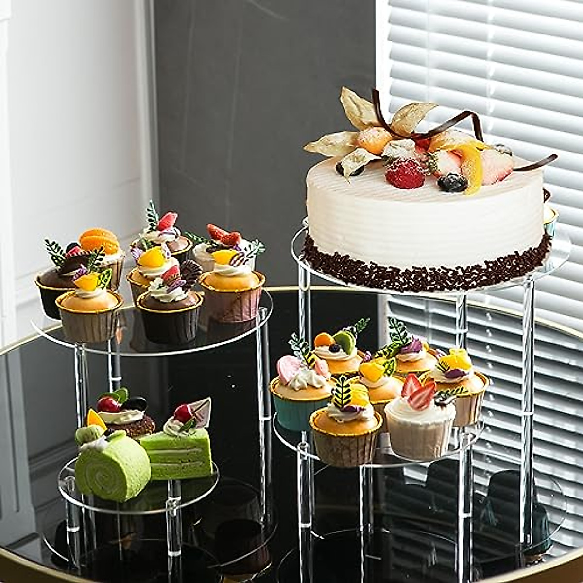 HeiMma 8 pcs Clear Acrylic Cake Stands, Round Cake Cupcake Stand for Dessert Table, Dessert Table Display Set, Buffet Risers for Display for Food, Size: 6” D,8” D,10” D,12” D