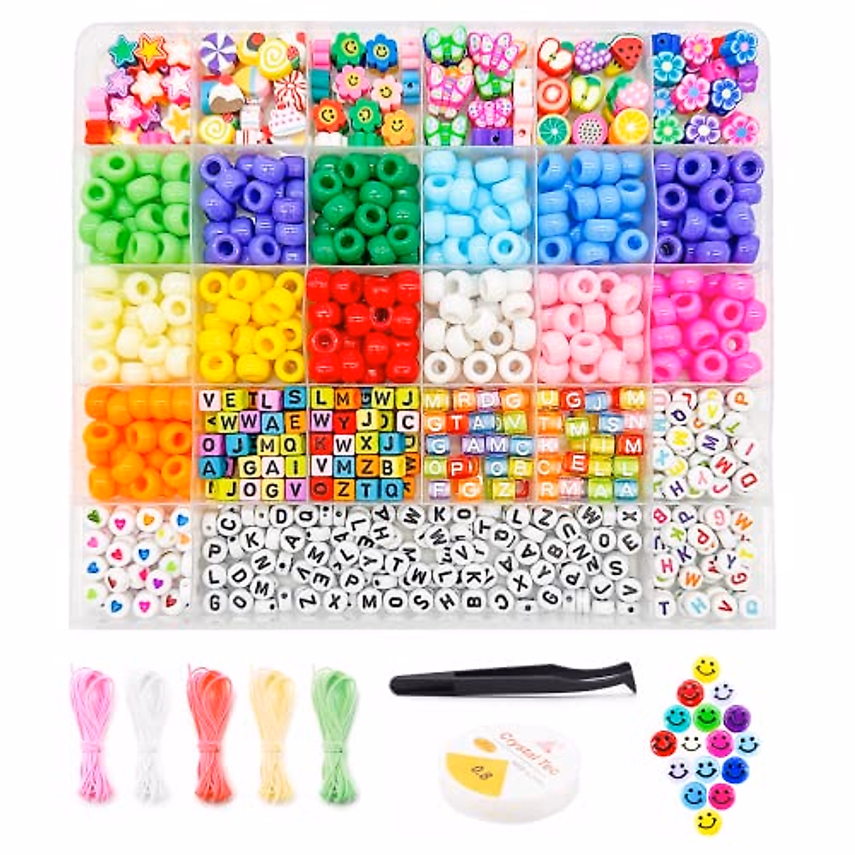 Luwanio Bracelet Making Kit, Pony Beads Polymer Clay Beads Smiley Beads Letter Beads for Bracelets Jewelry Making, DIY Arts and Crafts Gifts for Girls Age 6 7 8 9 10-12
