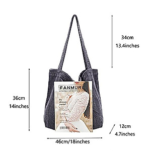 Corduroy Tote Bag for Women, Large Capacity Casual Shoulder Hobo Shopping Handbag with Inner Zippered Pocket (Grey)