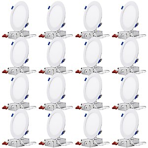 TORCHSTAR 16 Pack 6 Inch Ultra-Thin LED Recessed Lighting with Junction Box, 12W 1000lm Dimmable Recessed Downlight, 3000K Warm White, ETL & Energy Star Listed