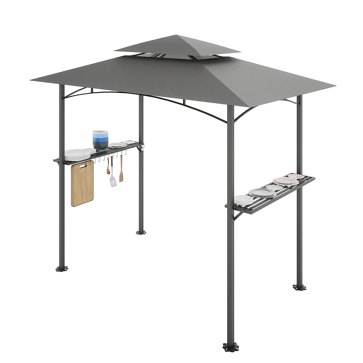 8 x 5 FT Grill Pergola Tent with Air Vent Double Tiered BBQ Gazebo Outdoor Barbecue Canopy, Khaki