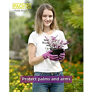 PACIFIC PPE 3 Pairs Gardening Gloves for women and Ladies, Rubber Coated Garden Gloves, Outdoor Protective Work Gloves, Medium Size fits Most, Purple & Yellow & Red