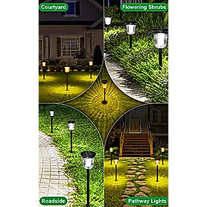 JSOT 200 Lumens Solar Pathway Lights,4 Pack Solar Outdoor Landscape Path Lights Waterproof,Bright Solar Driveway Lights,IP65 Long Last LED Solar Walkway Light for Garden,Lawn,Path.(Warm/White Light)