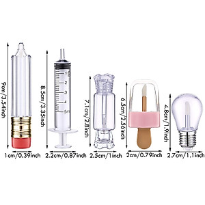 28 Pieces Transparent Empty Lip Gloss Tube Containers, Include 24 Pencil and Candy Shaped Oil Bottles, Ice Cream Funny Light Bulb Balm Tube, 4 Plastic Syringe for Women Girls DIY