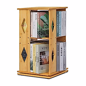 MoNiBloom Desktop Bookshelf 360 Degree Rotating 2 Tier Bookcase Bamboo Storage Organizer Shelves for Dormitory Living Room Children's Student, Natural