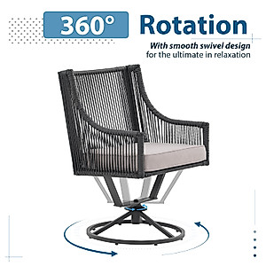 JOIVI Outdoor Swivel Patio Chair Set of 2, Rattan Dining Chairs with Armrest and Cushions, Outdoor Swivel Chair with Iron Frame for Garden, Lawn, Porch, Balcony